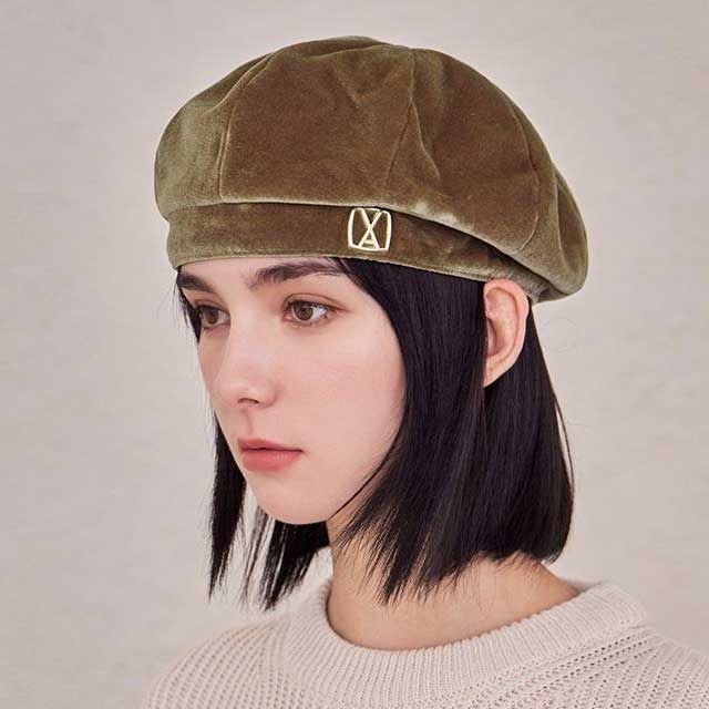 VA Square Stud Octagon Velvet Beret Beige|ファッション通販サイトNUGU