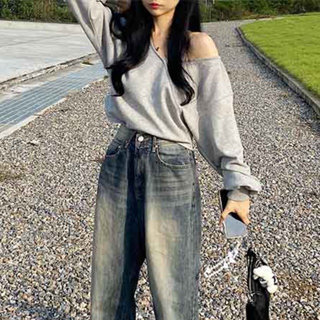 [3color]Vネックオフスウェット | ファッション通販サイト NUGU