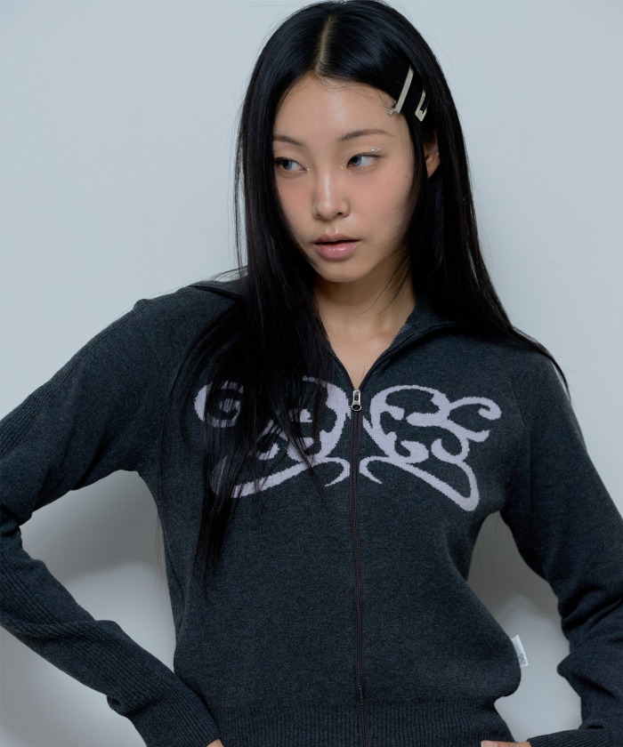 REGLAN SYMBOL KNIT ZIP-UP (CHARCOAL)_F24ZA962 | ファッション通販サイト NUGU