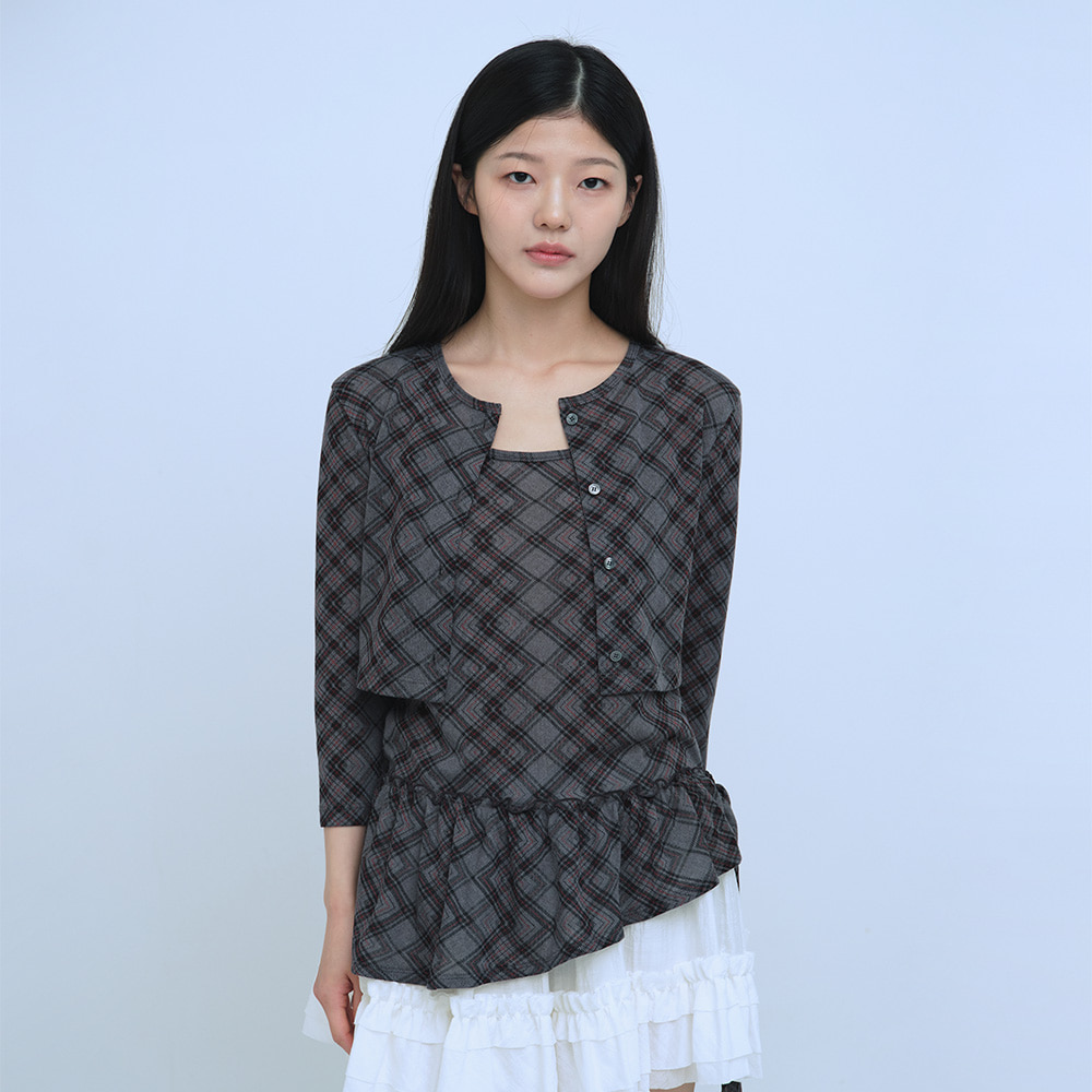 C SHEER CHECK CARDIGAN_GREY | ファッション通販サイト NUGU