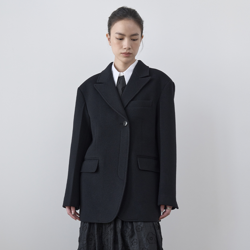 CASHMERE DOUBLE HALF COAT_BLACK | ファッション通販サイト NUGU
