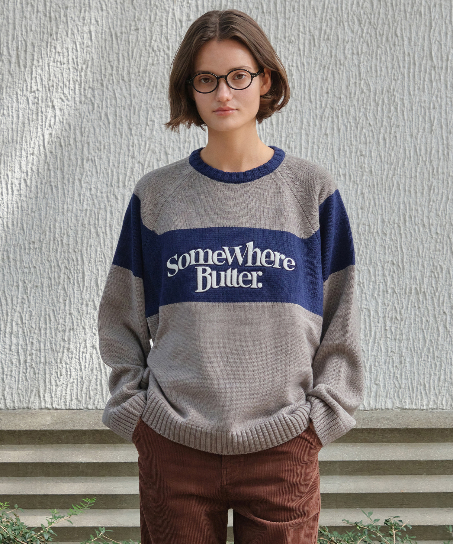 Casual Wave Logo Knit - Grey | ファッション通販サイト NUGU