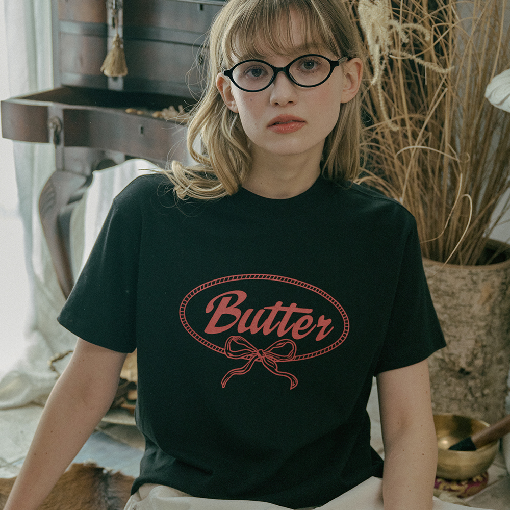 Butter Ribbon Crop Short Sleeve T-shirt(Black) | ファッション通販サイト NUGU