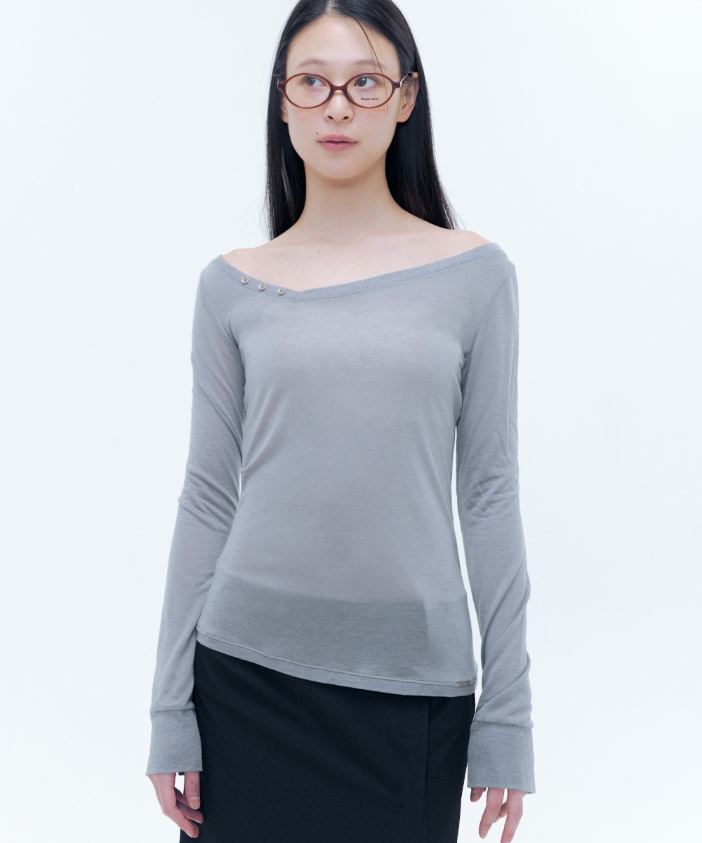 Button Sheer long sleeves GREY | ファッション通販サイト NUGU