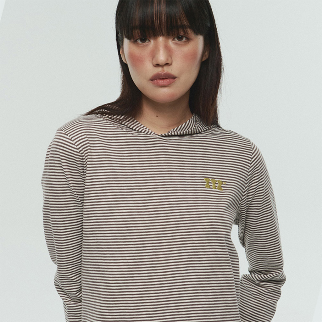 [Influencer pick] CAT LOGO STRIPE HOODIE - BROWN | ファッション通販サイト NUGU