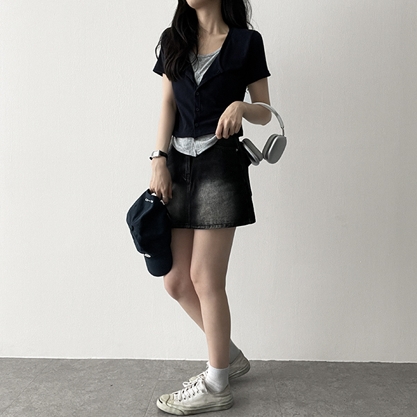 [一体型]スパンリブバイカラーレイヤードボタンカーディガン | ファッション通販サイト NUGU