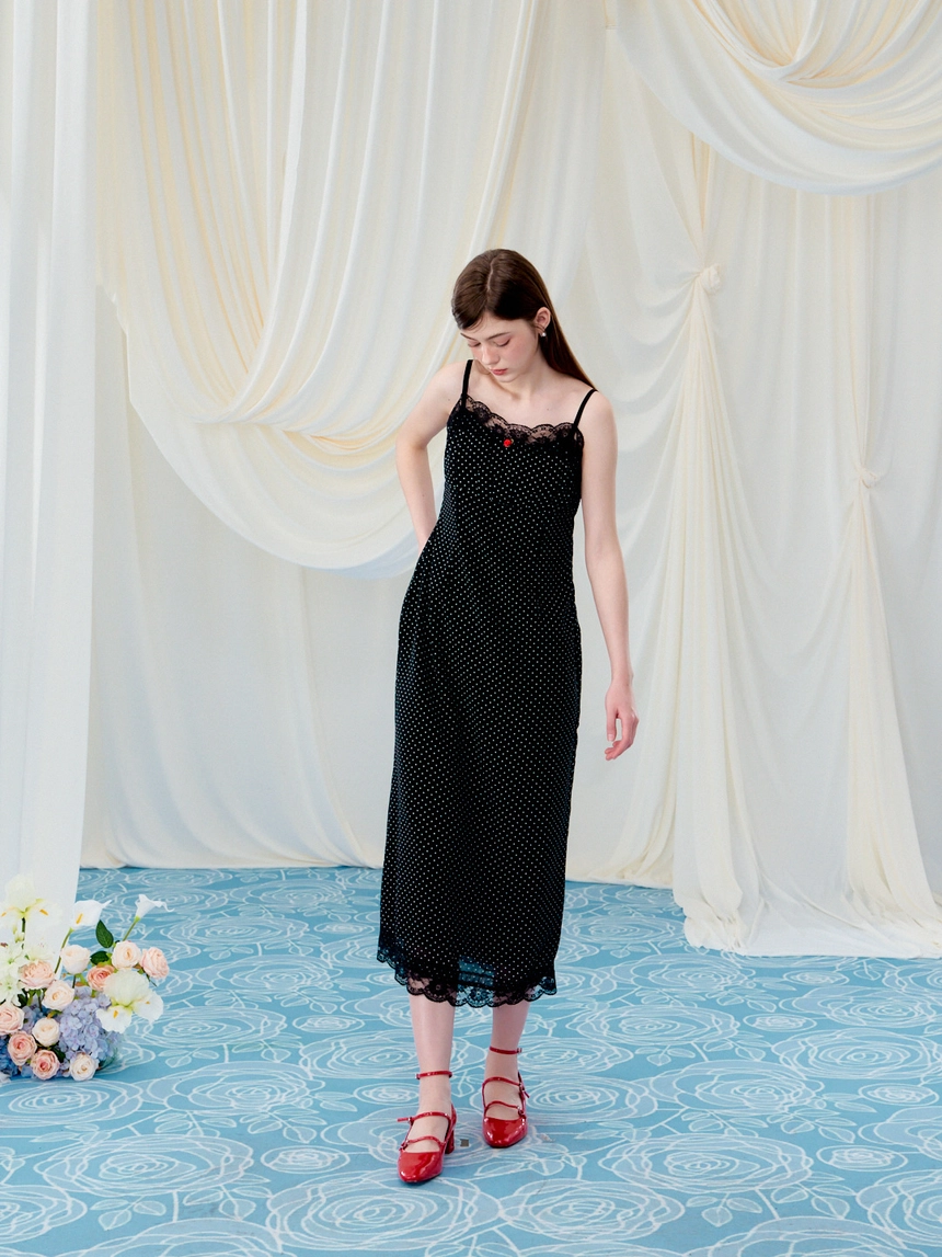 dot chiffon rose long cami one-piece | ファッション通販サイト NUGU