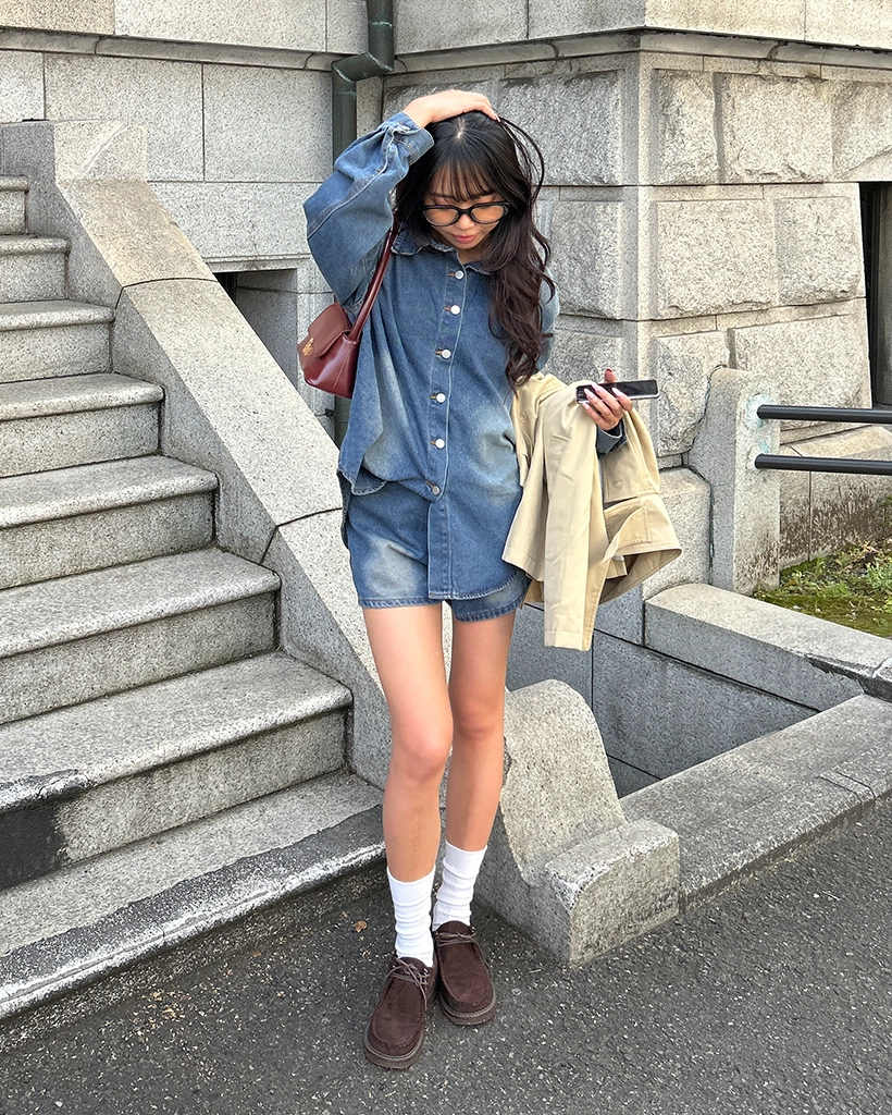 ルーズデニムシャツ＆ショートパンツセット | ファッション通販サイト NUGU
