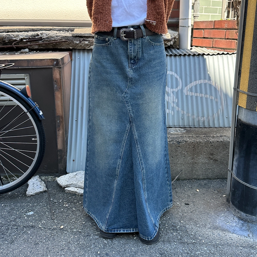 マキシスリットデニムロングスカート | ファッション通販サイト NUGU