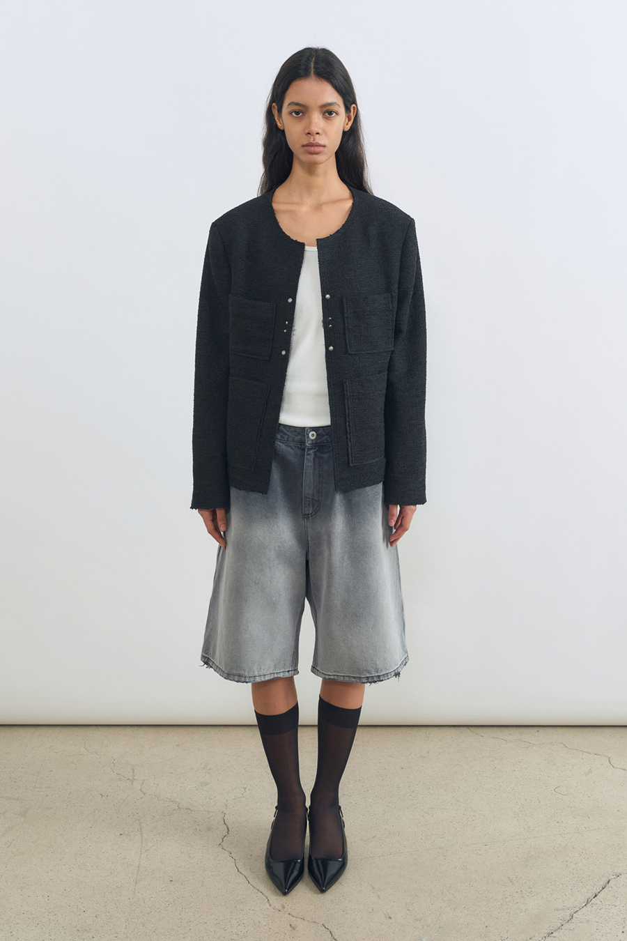 グラデーション ウォッシング バミューダ デニム GREY | ファッション通販サイト NUGU