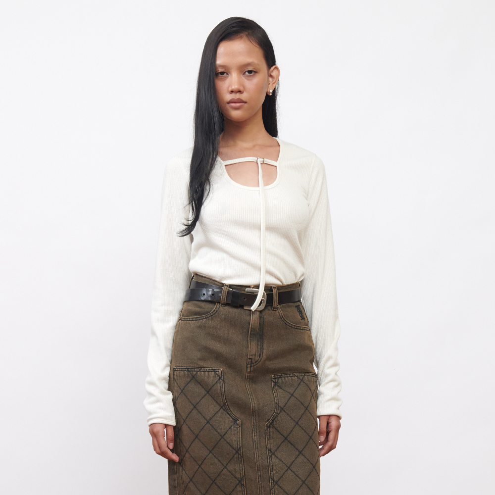 Belted U-Neck Top Ivory | ファッション通販サイト NUGU