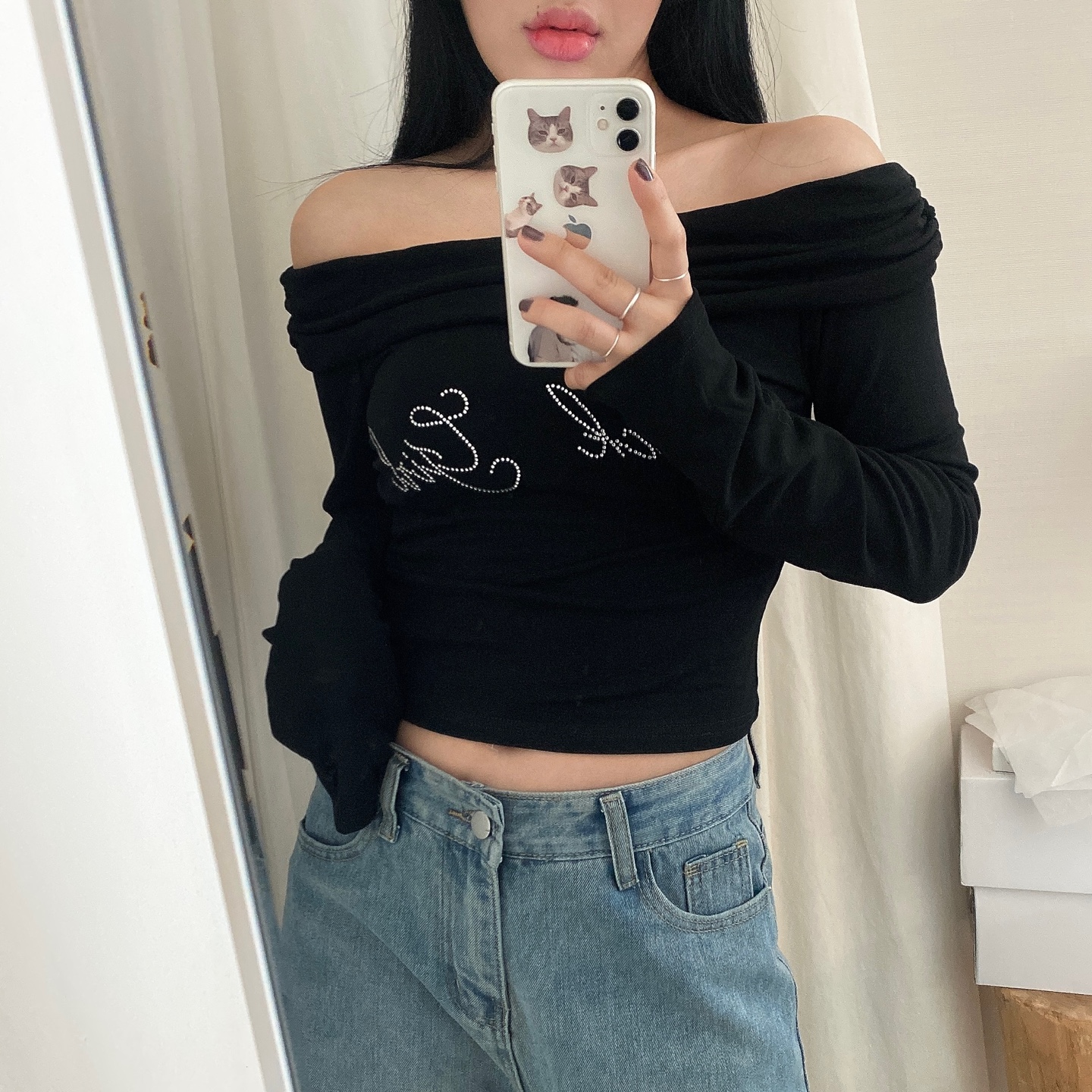 [裏地起毛] Y2KキュービックオフショルTシャツ | ファッション通販サイト NUGU