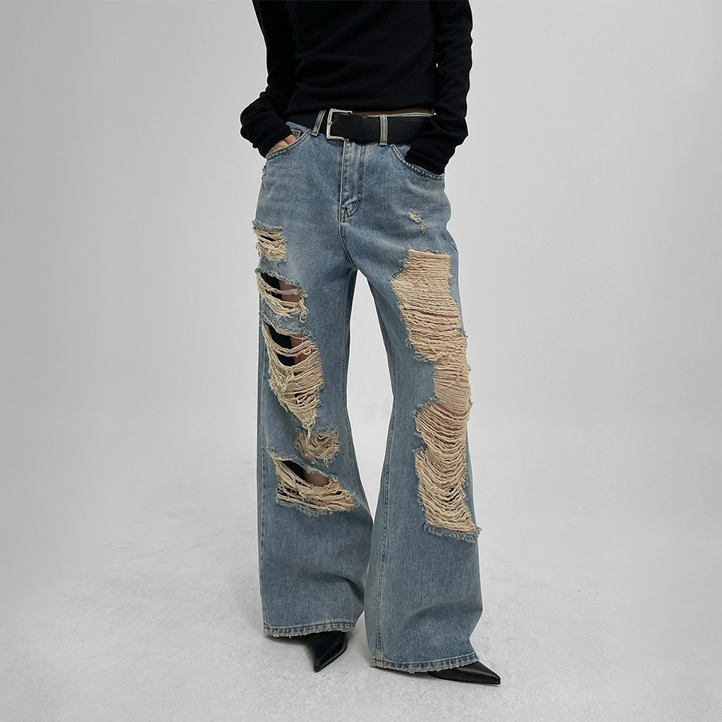 [original] ヒューストンダメージワイドデニムパンツ | ファッション通販サイト NUGU