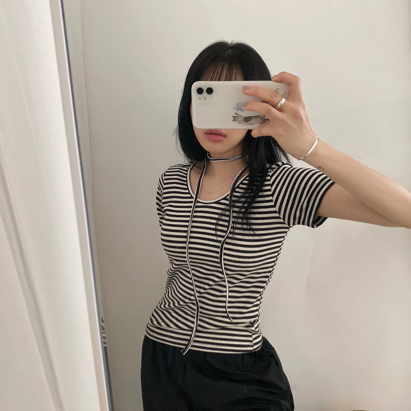 [マフラーset] スリムボーダーUネック半袖Tシャツ | ファッション通販サイト NUGU