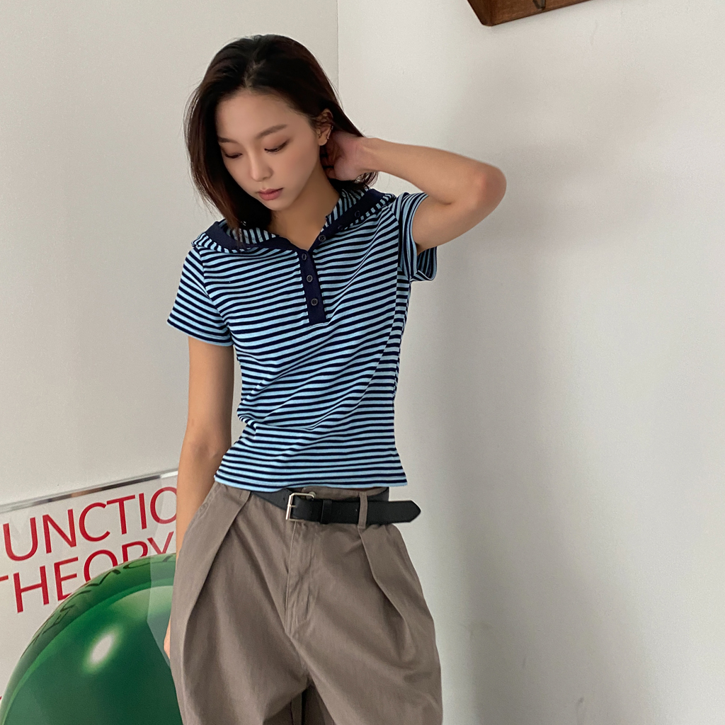 フード付きボーダー半袖Tシャツ-2color | ファッション通販サイト NUGU