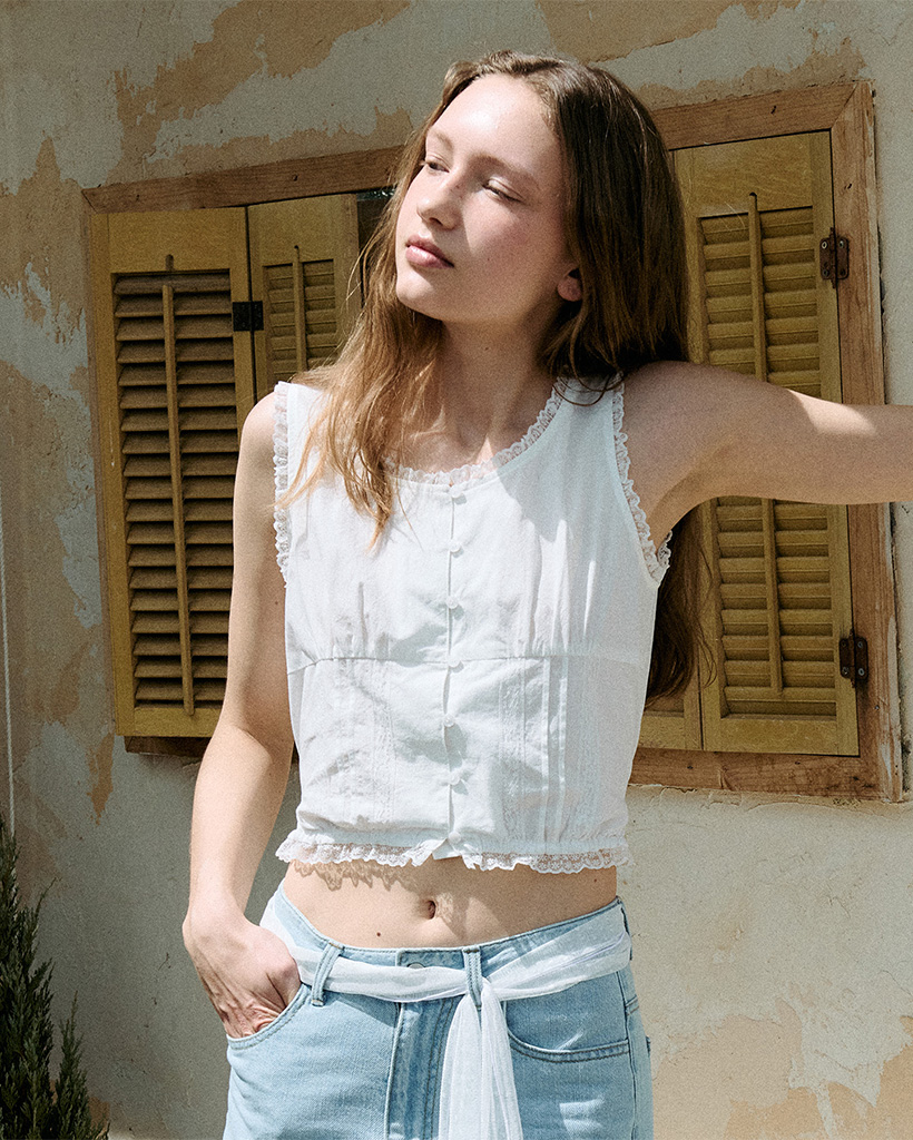 LACE CROP SLEEVELESS BLOUSE WHITE | ファッション通販サイト NUGU