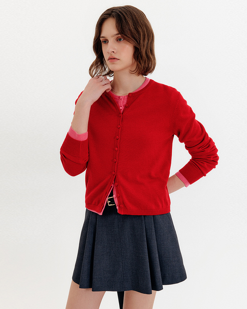[Influencer pick] SARAH BUTTON KNIT CARDIGAN_RED | ファッション通販サイト NUGU