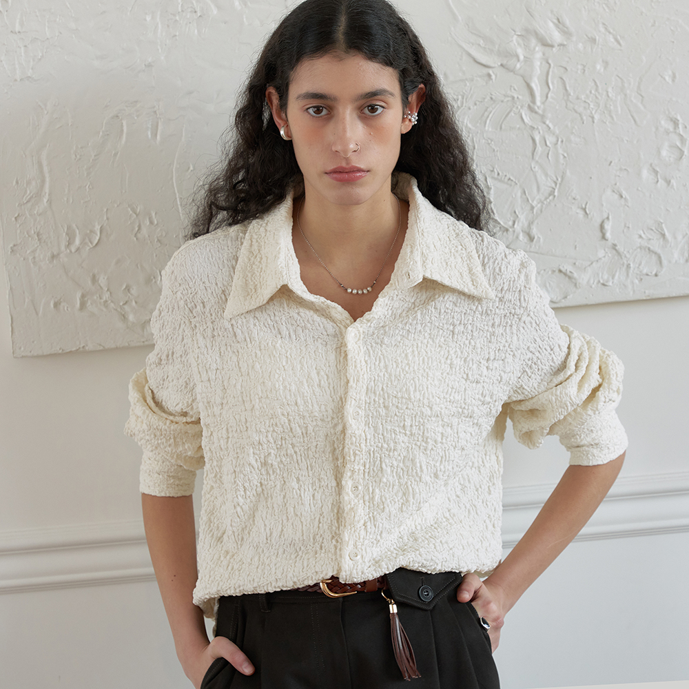 COTTON EMBOSS LOOSE FIT SHIRT (IVORY) | ファッション通販サイト NUGU