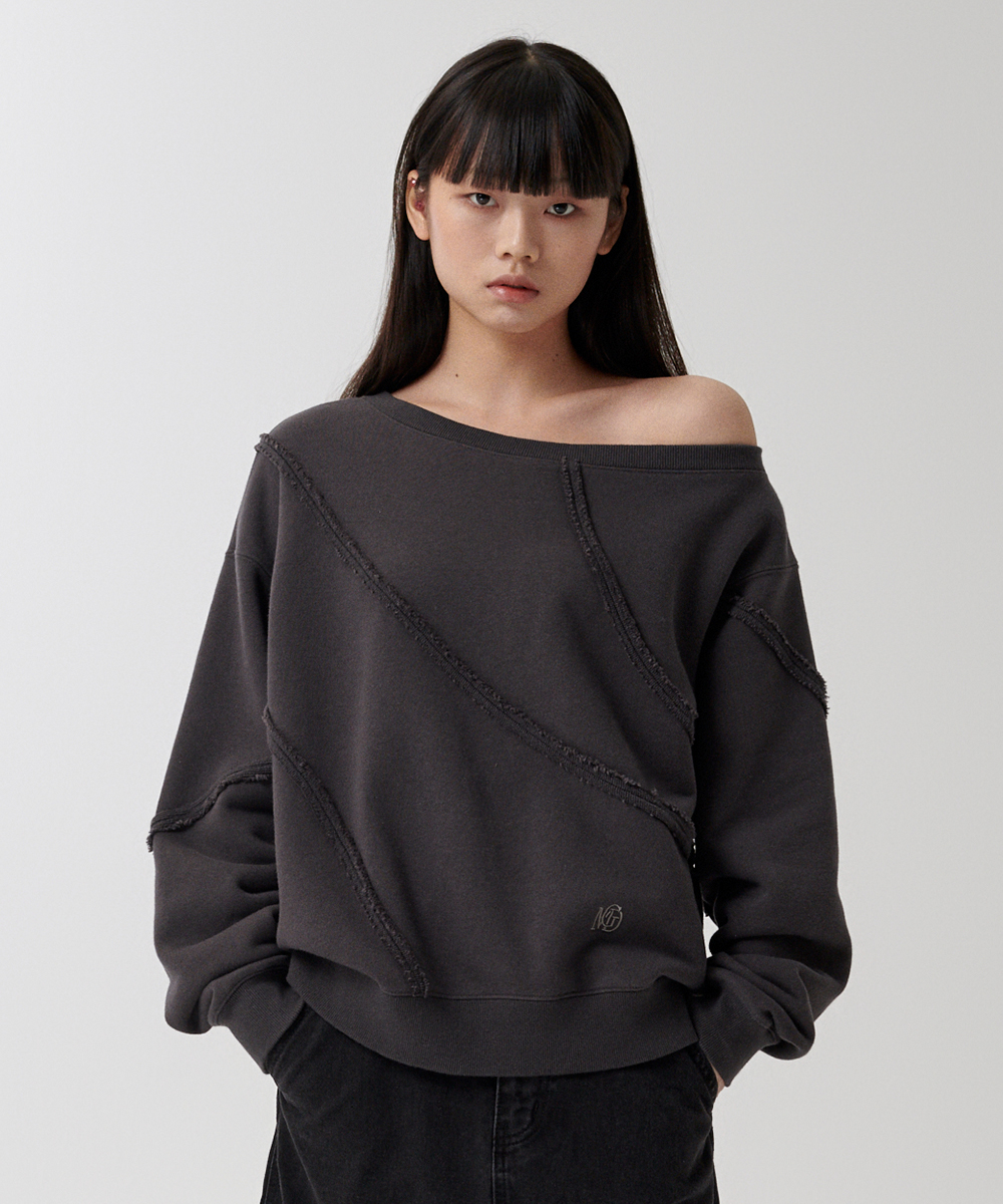 CUT OFF ONE SHOULDER SWEATSHIRT [CHARCOAL] | ファッション通販サイト NUGU