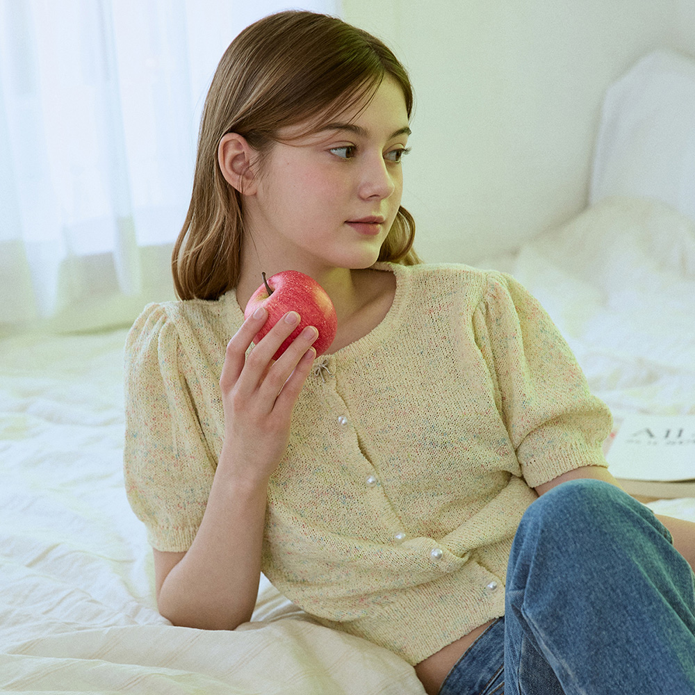 PASTEL MIX HALF CARDIGAN_YELLOW | ファッション通販サイト NUGU