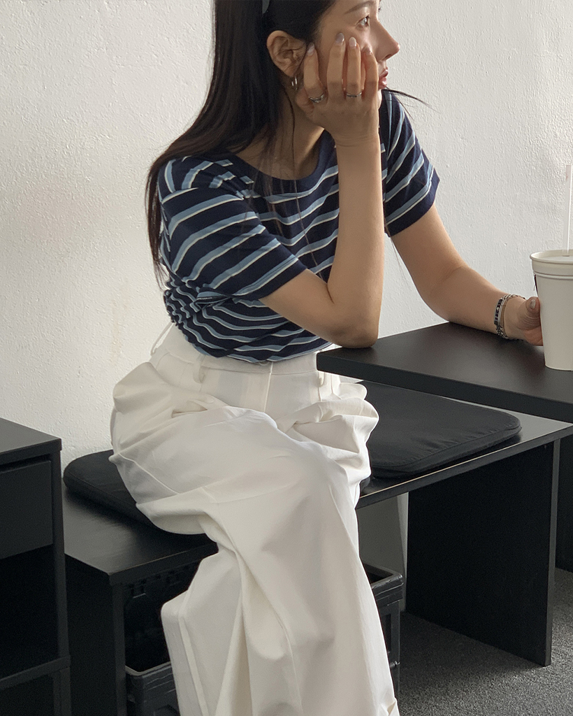 Stripe line tee (Navy) | ファッション通販サイト NUGU