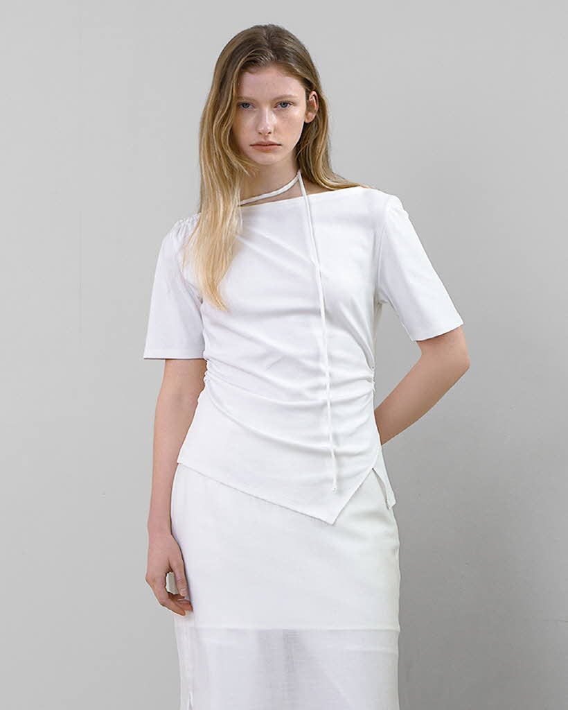 (T-7049)ASYMMETRY NECK STRING TEE | ファッション通販サイト NUGU