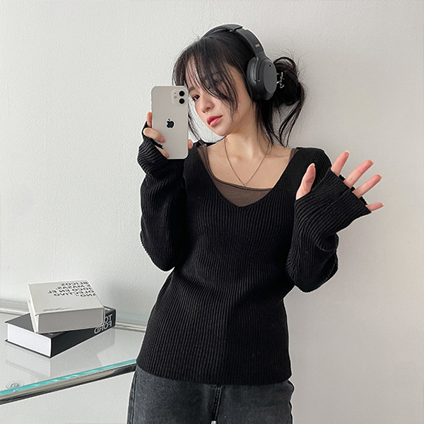 ウォーマーVネックニット(3color) | ファッション通販サイト NUGU