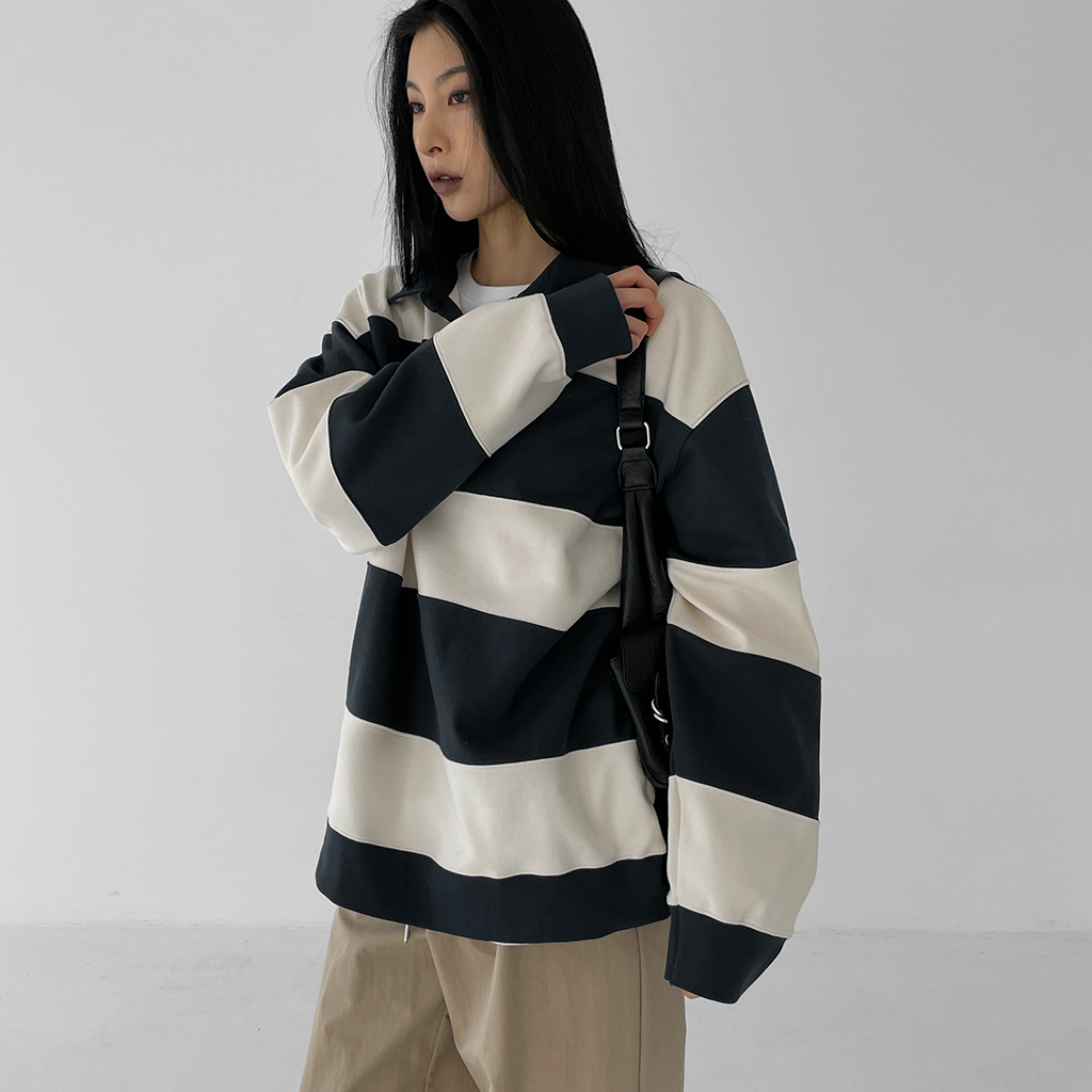 (UNISEX) ホホンストライプスウェット | ファッション通販サイト NUGU