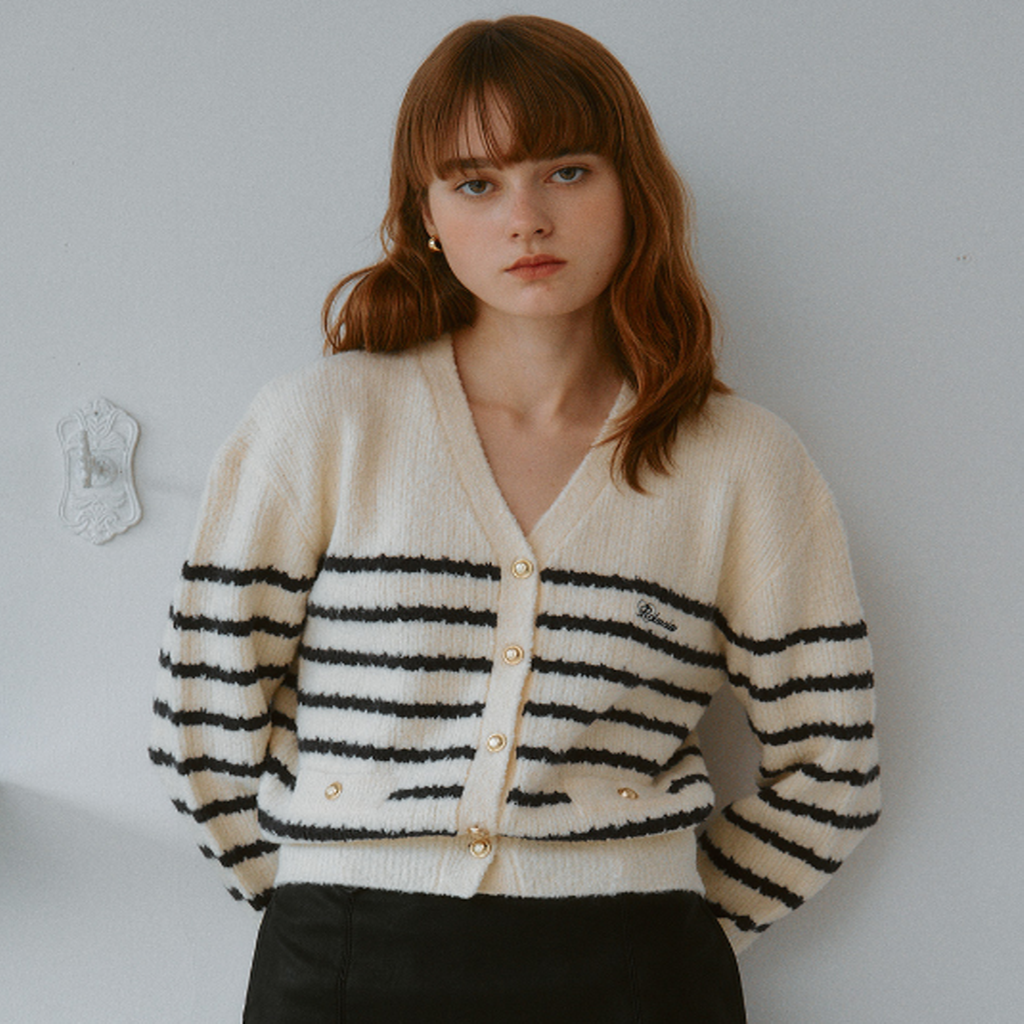 WOOL BLENDED STRIPE CARDIGAN IVORY | ファッション通販サイト NUGU