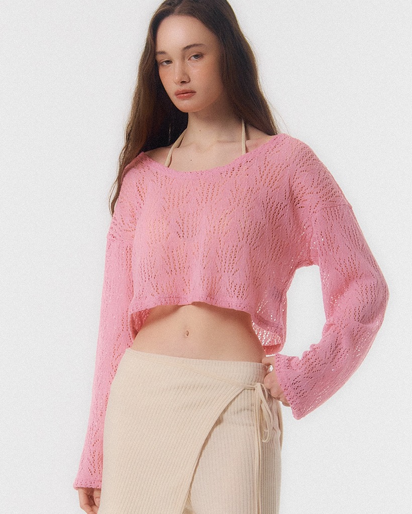 CROP COVER-UP KNIT TOP_neon pink | ファッション通販サイト NUGU