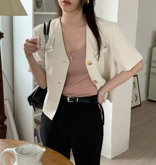 [3 color] Vネック半袖ジャケット | NUGU