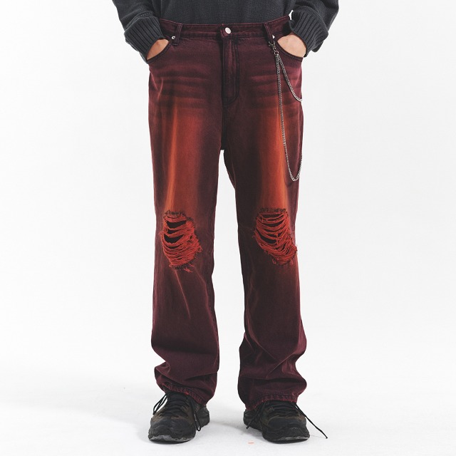 Color Washing Damage Pants(RED) | ファッション通販サイト NUGU