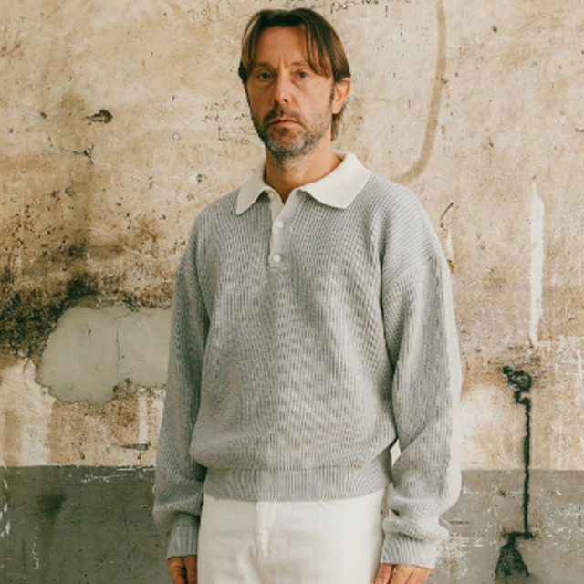 Hachi Cotton Match Colors Collar Knit Gray | NUGU