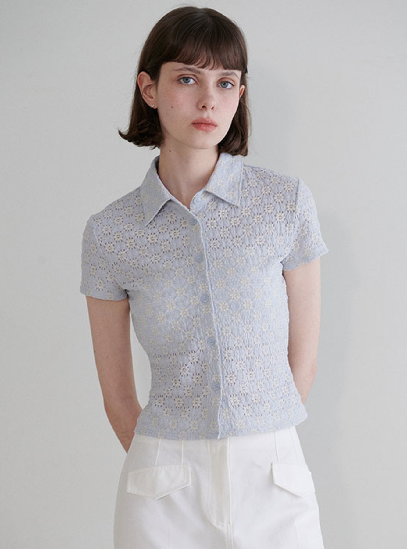 Lace Collar Slim Blouse_2color | ファッション通販サイト NUGU