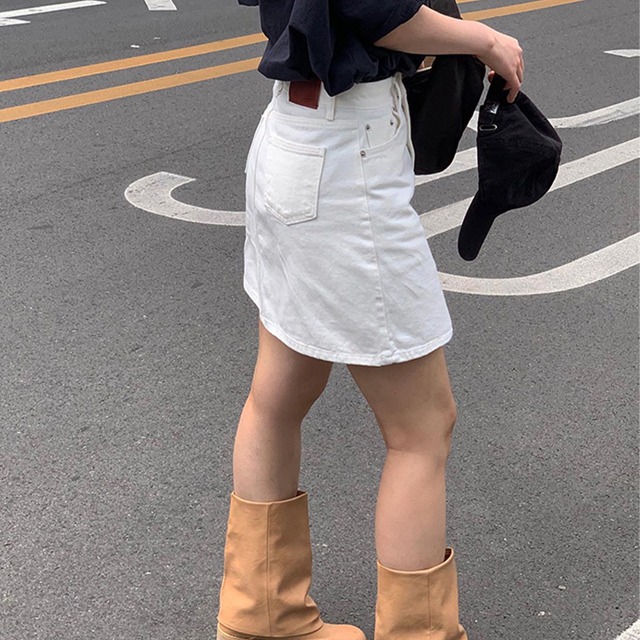 Plainホワイトスカート (white) - [LINENNE] | NUGU