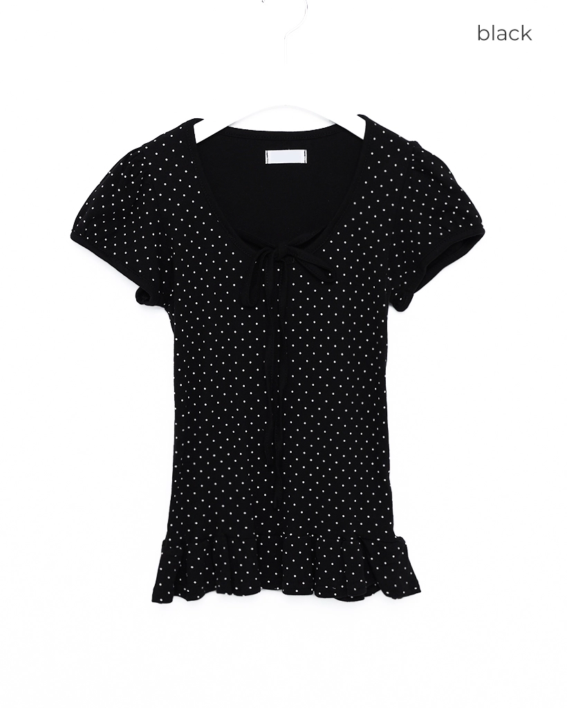 ドットキーホールネックフリルヘムパフTシャツ | ファッション通販サイト NUGU