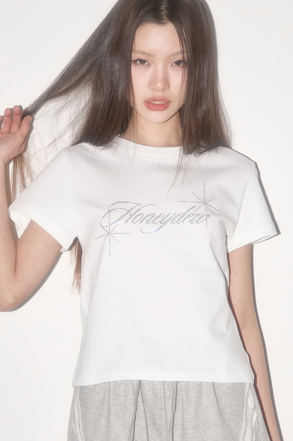 Honeydew Hotfix Loose Cropped T-Shirt White | ファッション通販サイト NUGU
