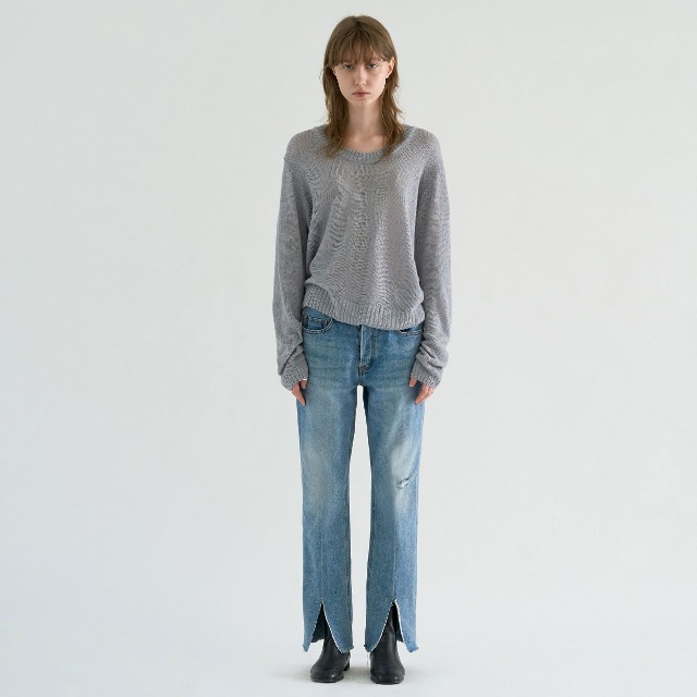 ROUND LINEN KNIT ,WHITE/SORA/BLACK | ファッション通販サイト NUGU