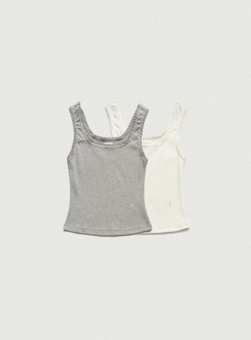 [Influencer pick] Dahlia Lace Ribbed Tank Top (2Pack set) | ファッション通販サイト NUGU