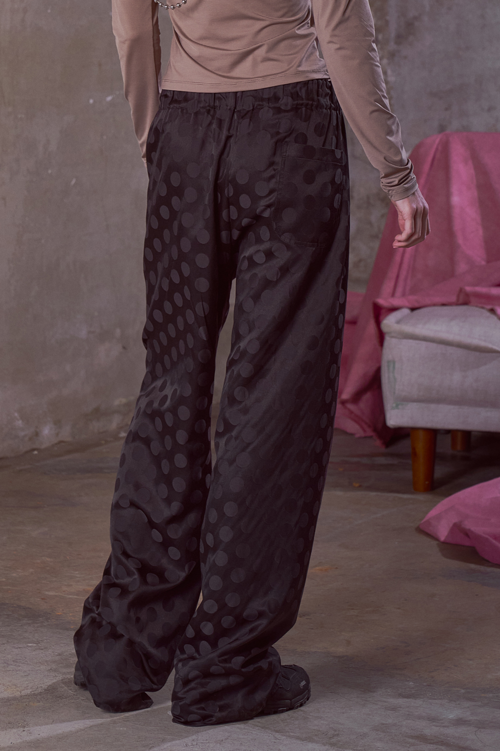DOT SILK BANDING PANTS (BLACK) | ファッション通販サイト NUGU