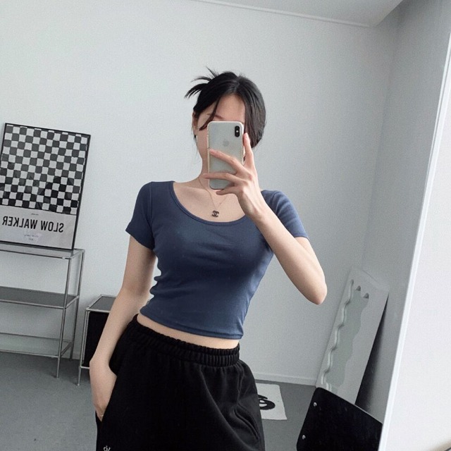 ベーシックuネックスリムクロップド半袖Tシャツ(5color) | NUGU