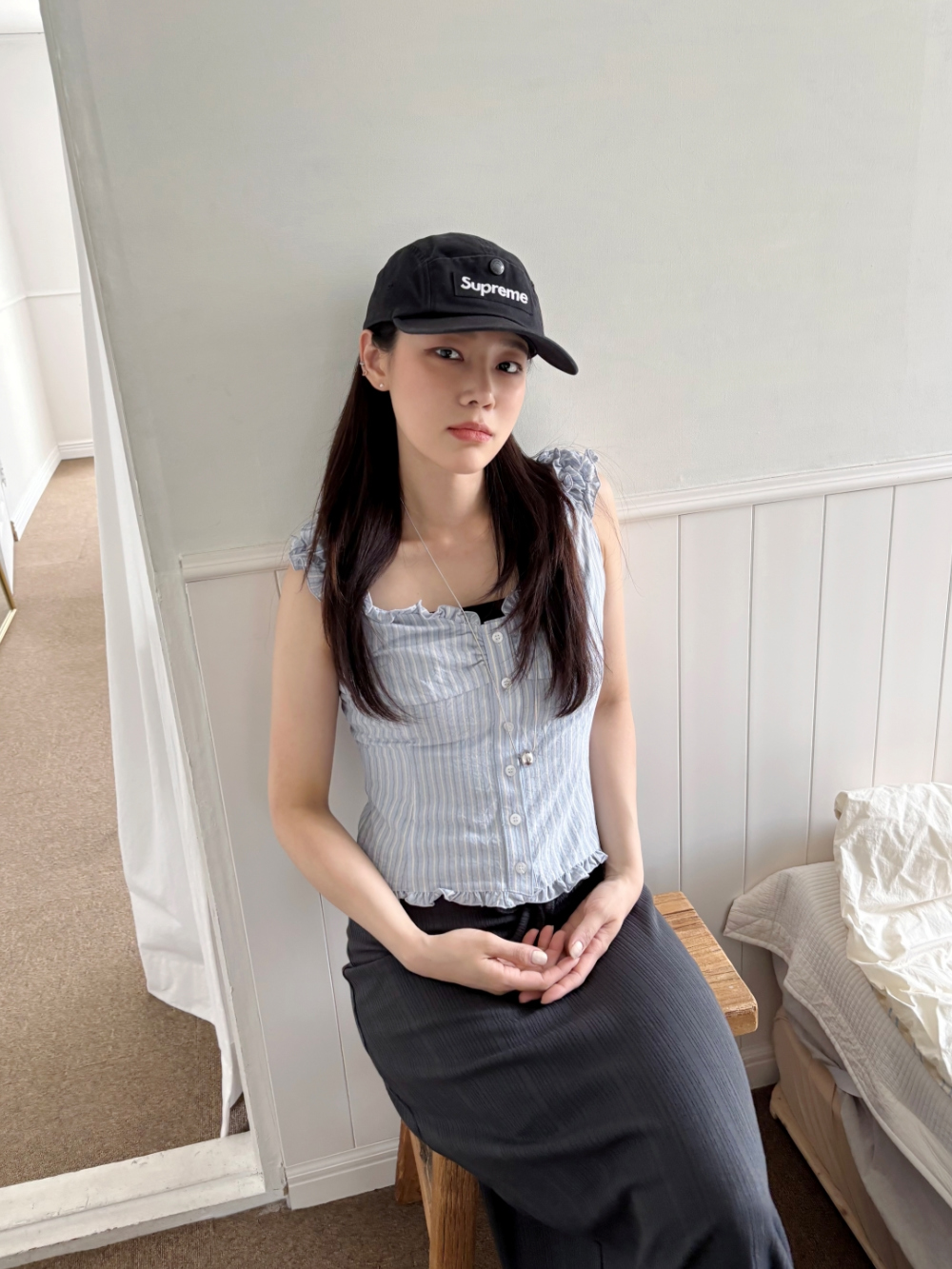 ストライプ2WAYシャーリングブラウス | ファッション通販サイト NUGU