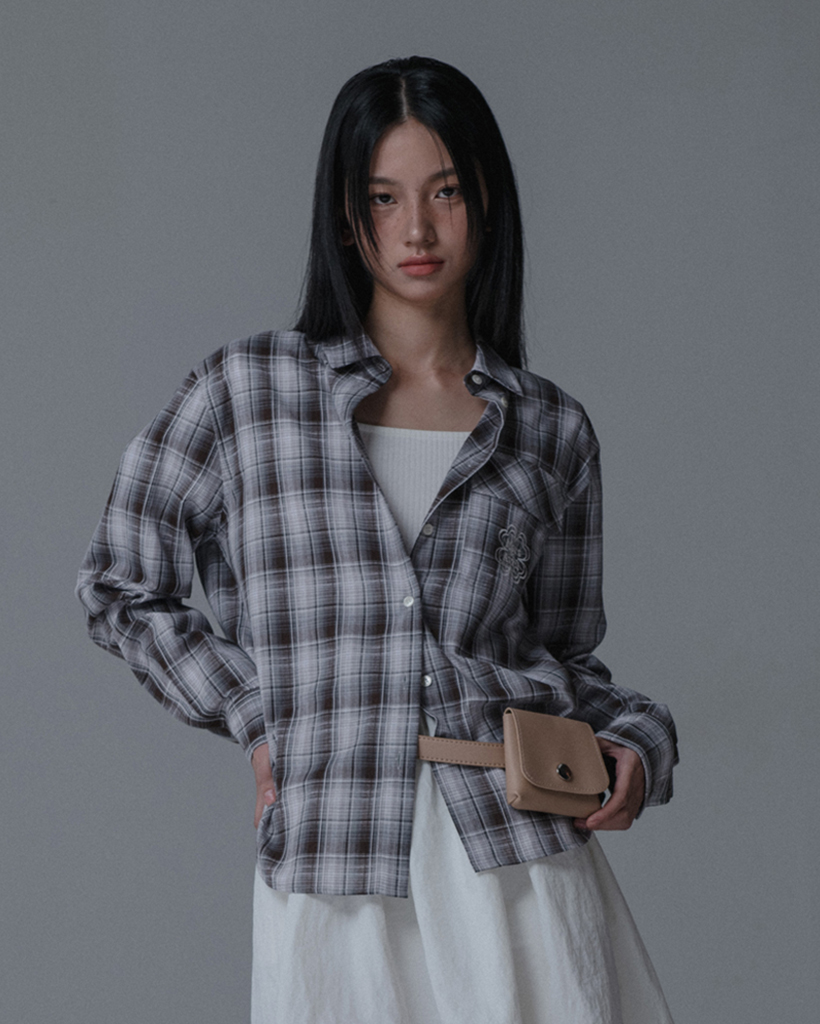 LOGO PATCH CHECK SHIRTS_BROWN | ファッション通販サイト NUGU