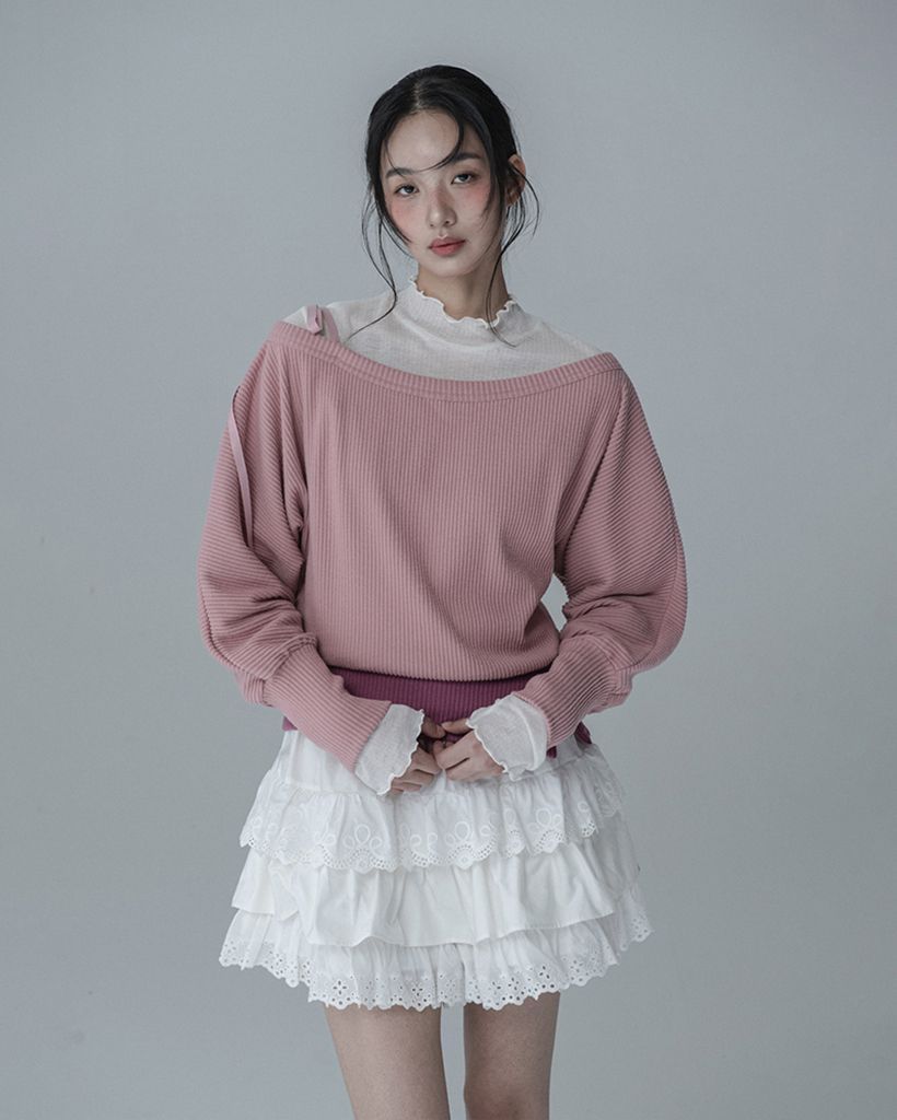 OFF-SHOULDER SIDE BUTTON KNIT_PINK RASPBERRY | ファッション通販サイト NUGU