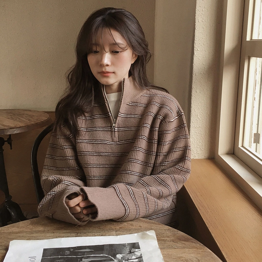 #SLOWMADE.ストライプハーフジップニット | ファッション通販サイト NUGU
