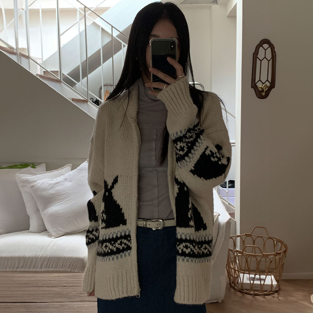 rabbit zip cardigan | ファッション通販サイト NUGU