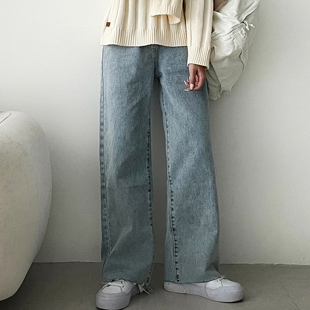 カット入りデニムワイドパンツ(4color) | ファッション通販サイト NUGU