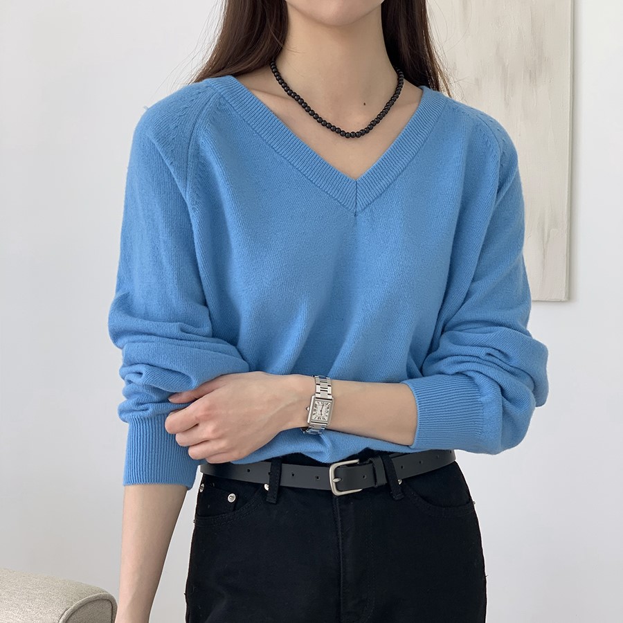 ルーズフィットVネックニット4color | ファッション通販サイト NUGU