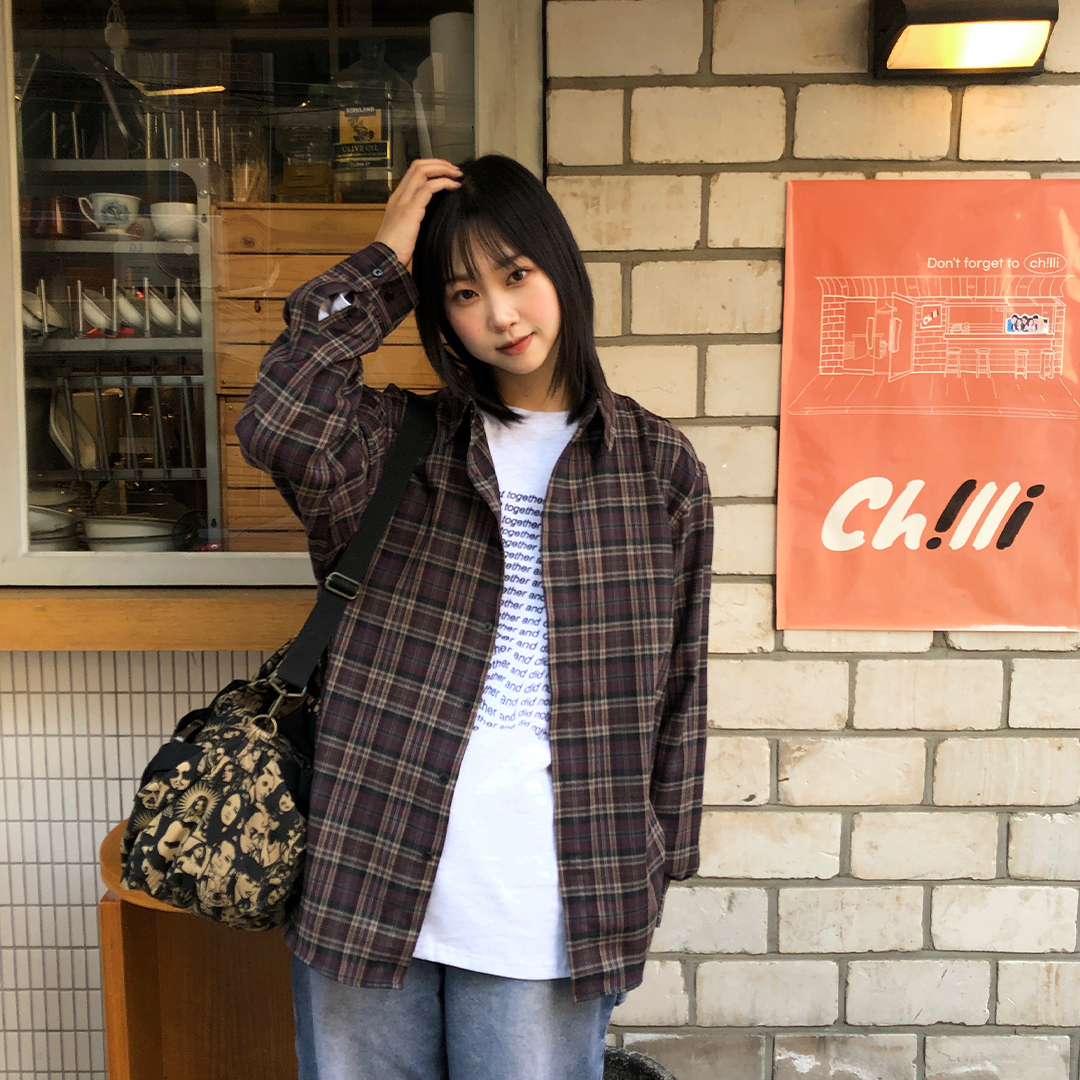 (unisex)ヘリンボーンチェックシャツ（2色） | ファッション通販サイト NUGU
