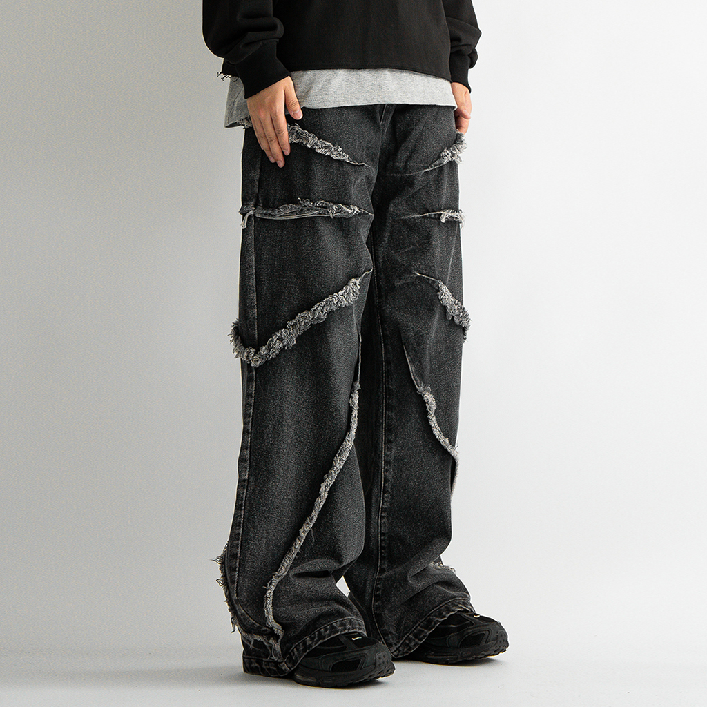 [2color]トルネードカット入りワイドデニムパンツ2C | ファッション通販サイト NUGU